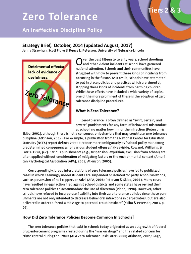 Zero Tolerance 8-25-2017 | PDF | School Psychology | Behavior Modification