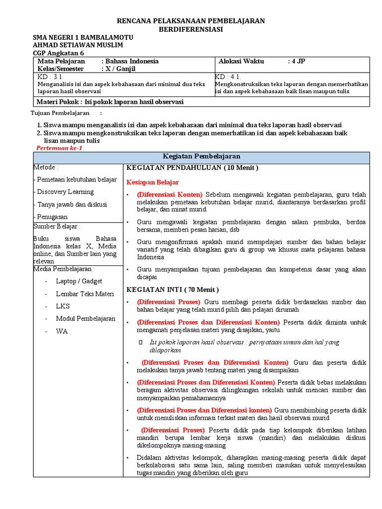 RPP Berdiferensiasi | PDF
