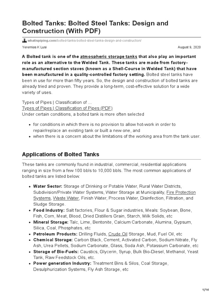 Bolted Tanks Bolted Steel Tanks Design and Construction With PDF | PDF