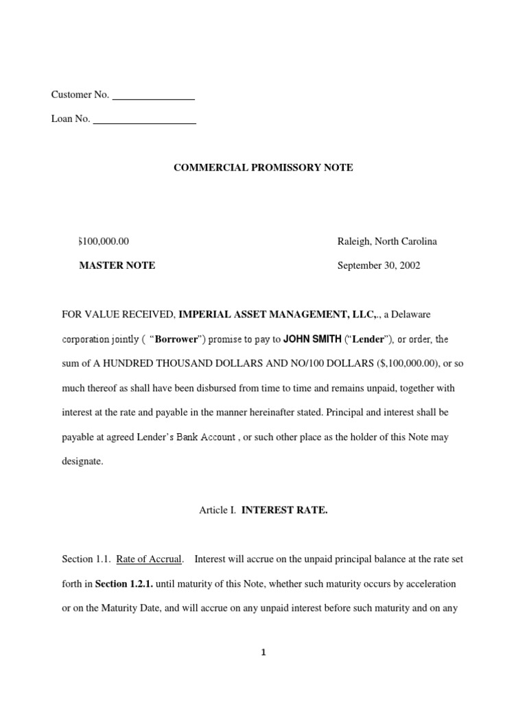 Commercial Promissory Note | PDF | Interest | Loans