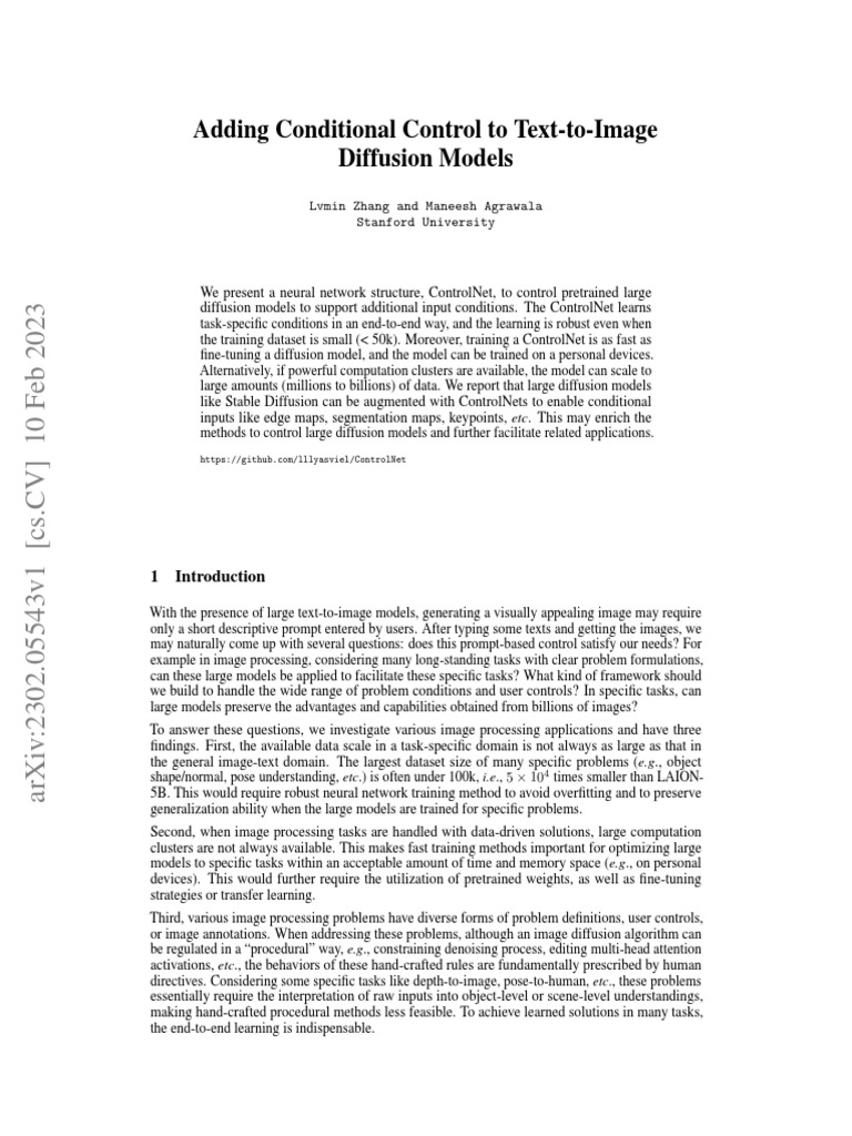 Adding Conditional Control To Text-to-Image Diffusion Models | PDF | Artificial Neural Network ...