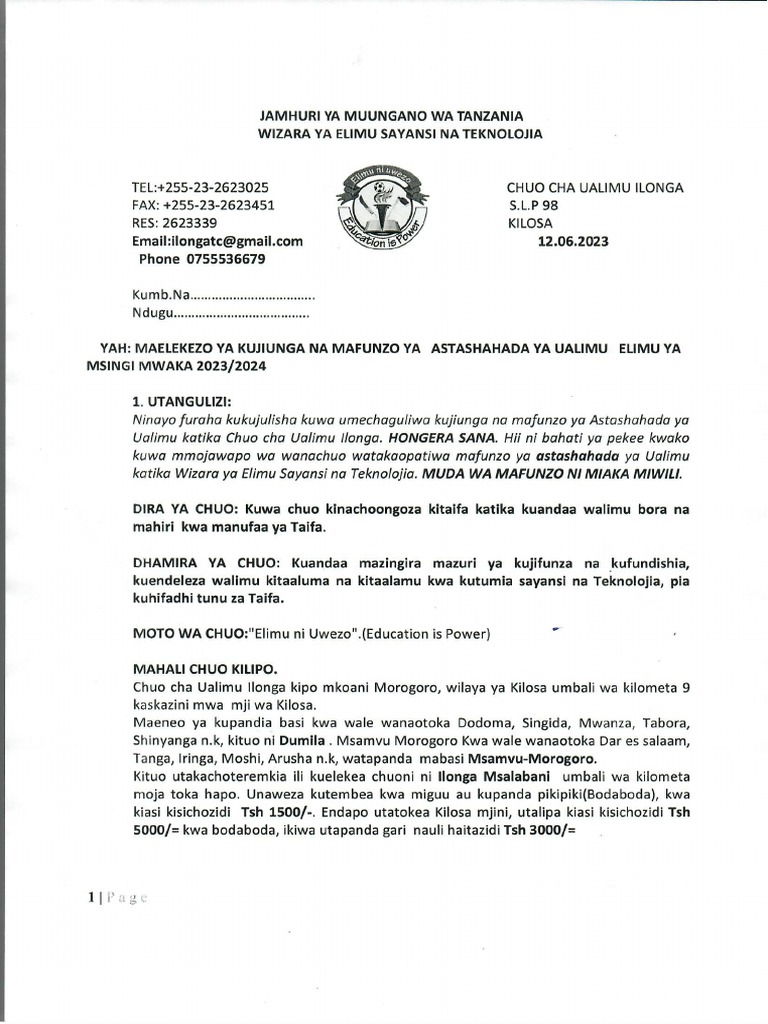 Joining Instruction 2023-2024 | PDF