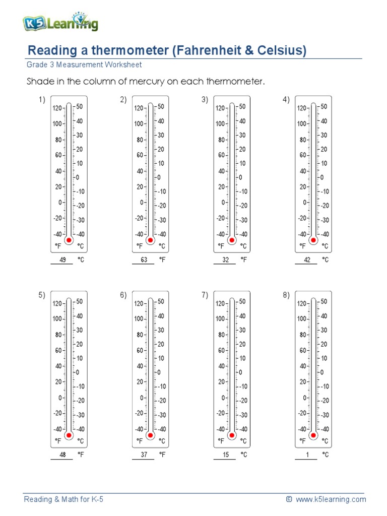Thermometer Reading Practice Worksheet | PDF