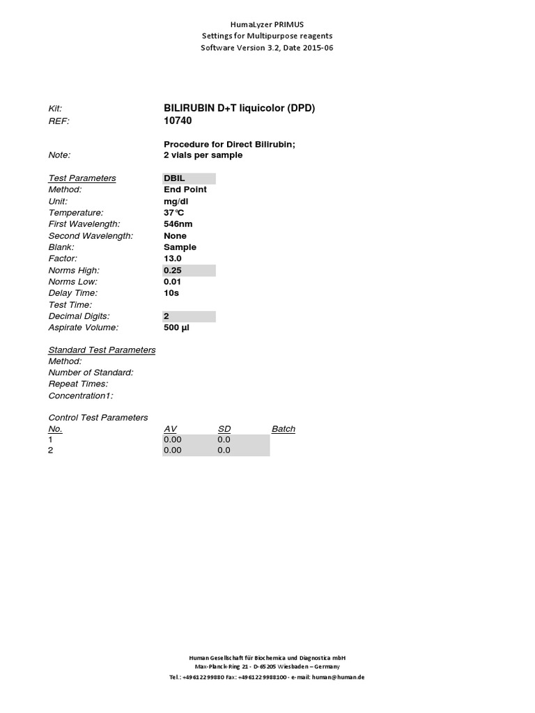 DBIL - Bilirubin D+T Liquicolor (DPD) - Vs 3.2 - E | PDF