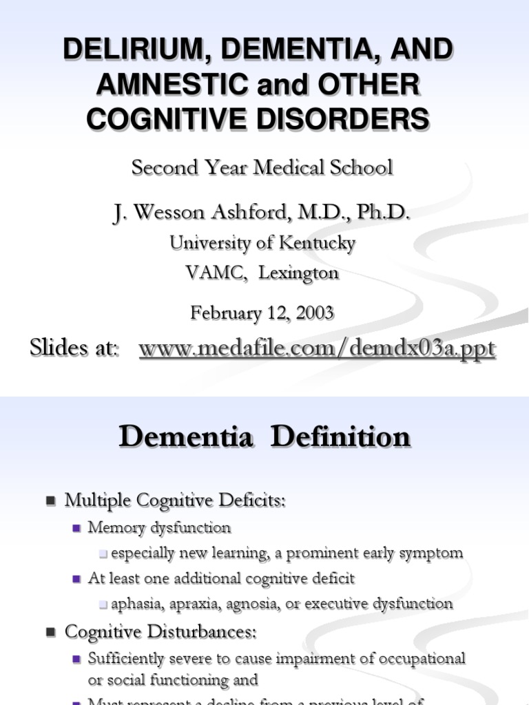 Delirium, Dementia, and Amnestic and Other Cognitive Disorders | PDF ...
