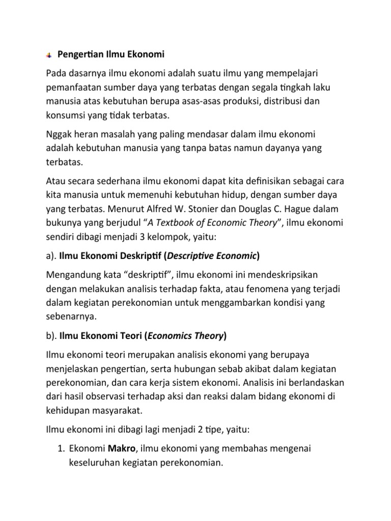 Pengertian Ilmu Ekonomi Tugas 10 Bab 1 | PDF