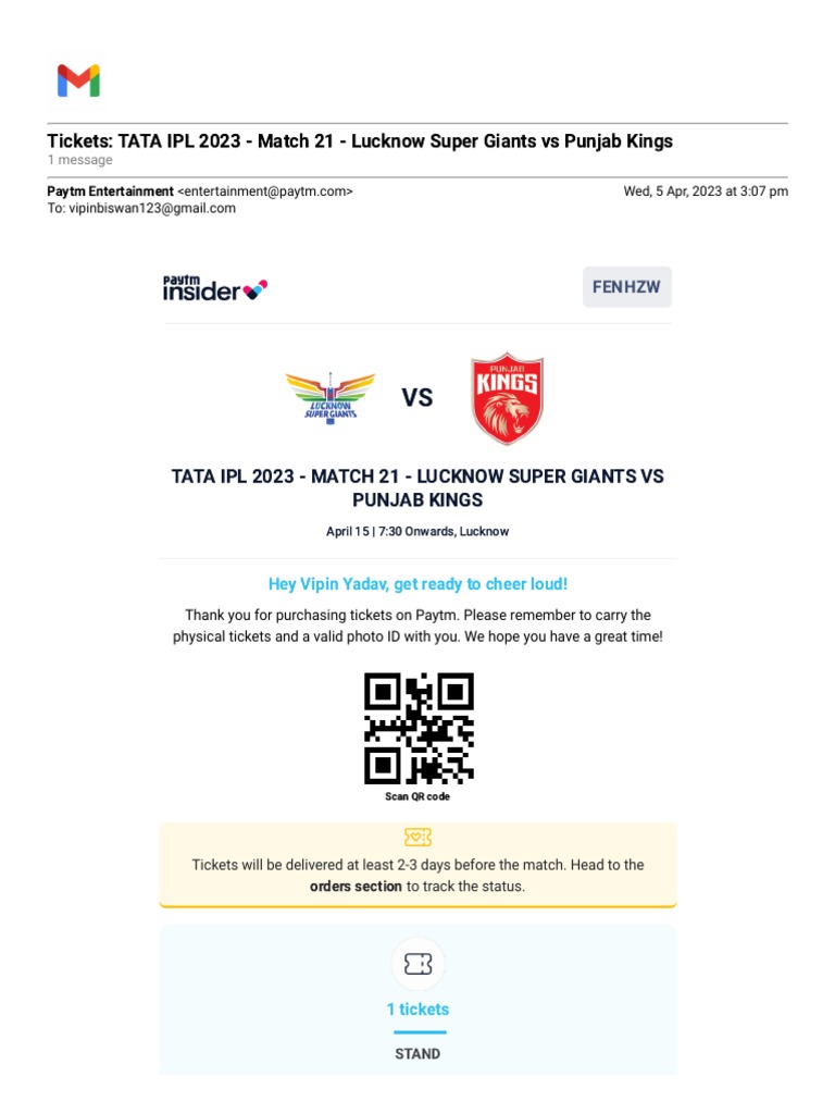 Jitendra Ticket For Ipl | PDF