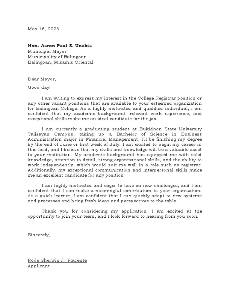Sample Application Letter | PDF