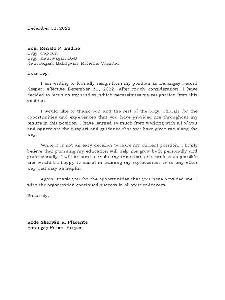 Sample Resignation Letter | PDF