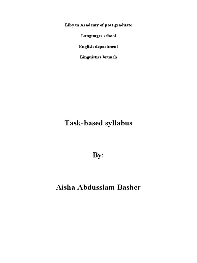 Task-Based Syllabus-Aisha Abduslam Basher | PDF | Learning | Thought
