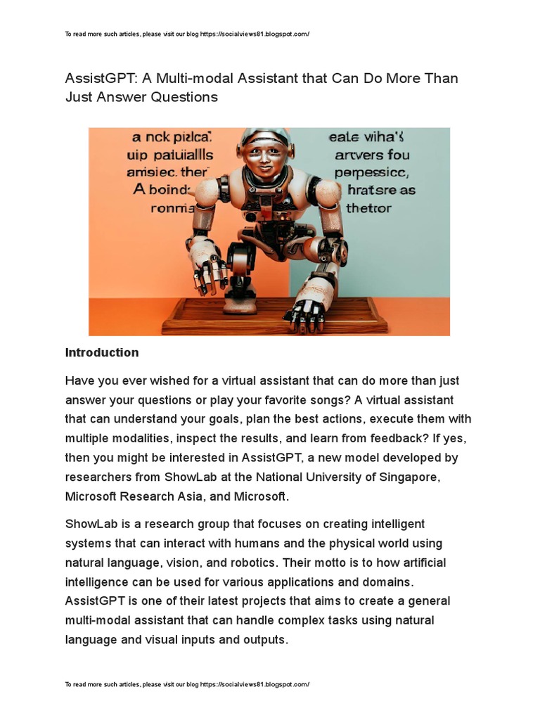 AssistGPT: A Multi-Modal Assistant That Can Do More Than Just Answer Questions | PDF | World ...