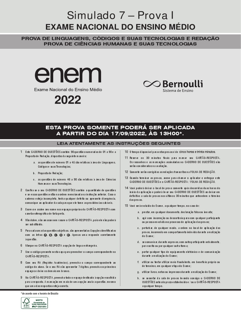 Prova - VOLUME 7 - PROVA I - 2022 | PDF