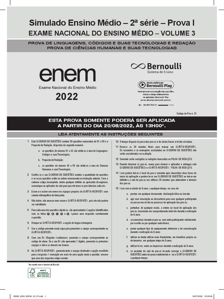 Prova - VOLUME 3 - PROVA I - 2° Ano - 2022 | PDF