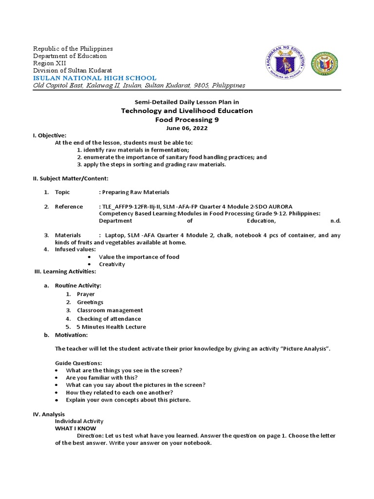 Food Processing REVISED-PREPARING RAW MATERIALS | PDF