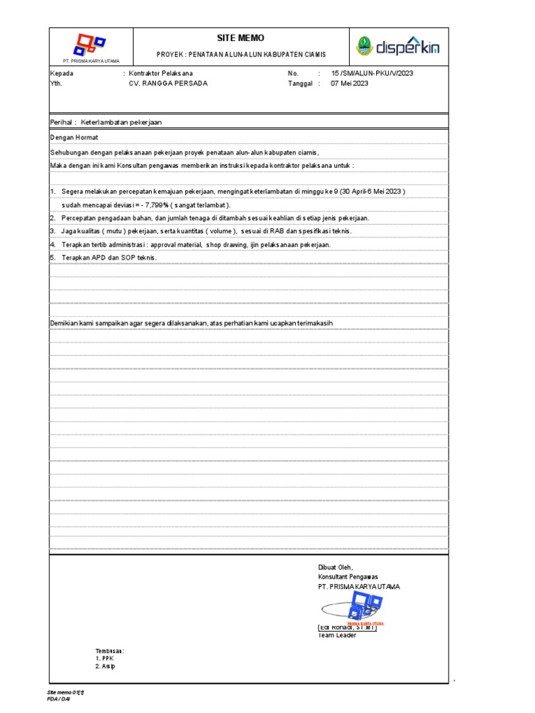 Site Memo Lapangan | PDF