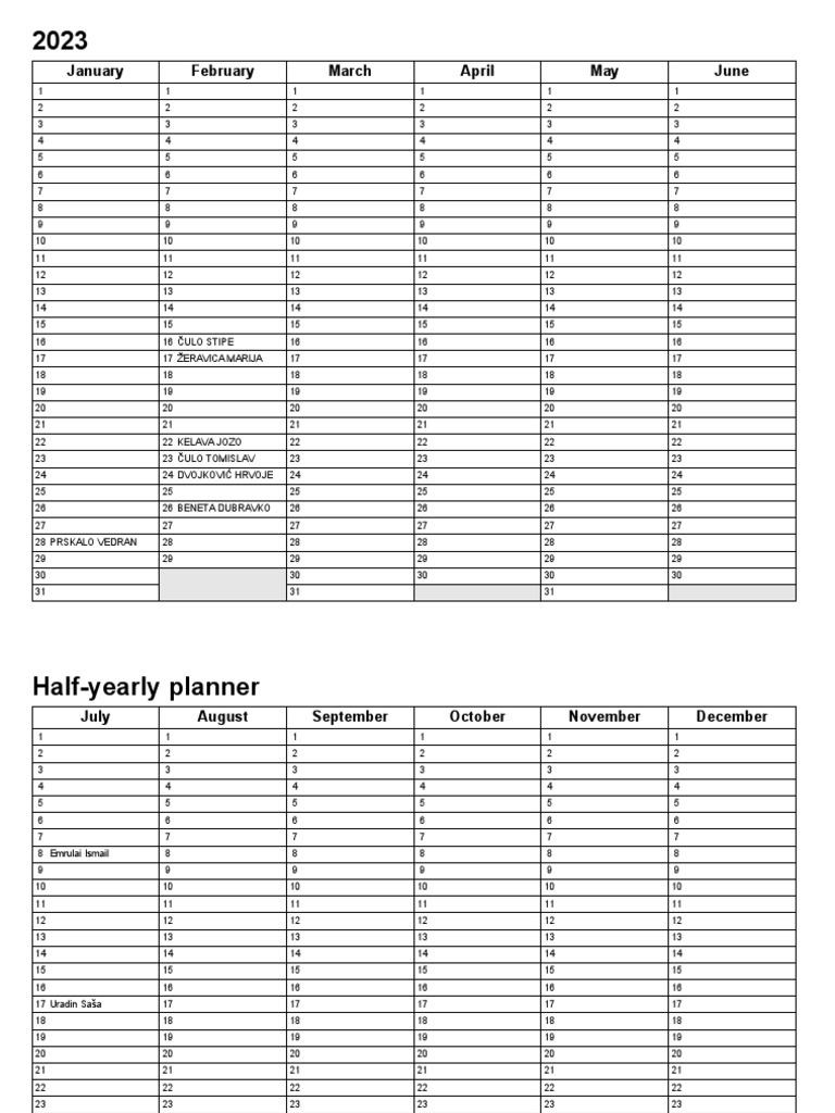 Half Yearly Planner Landscape | PDF