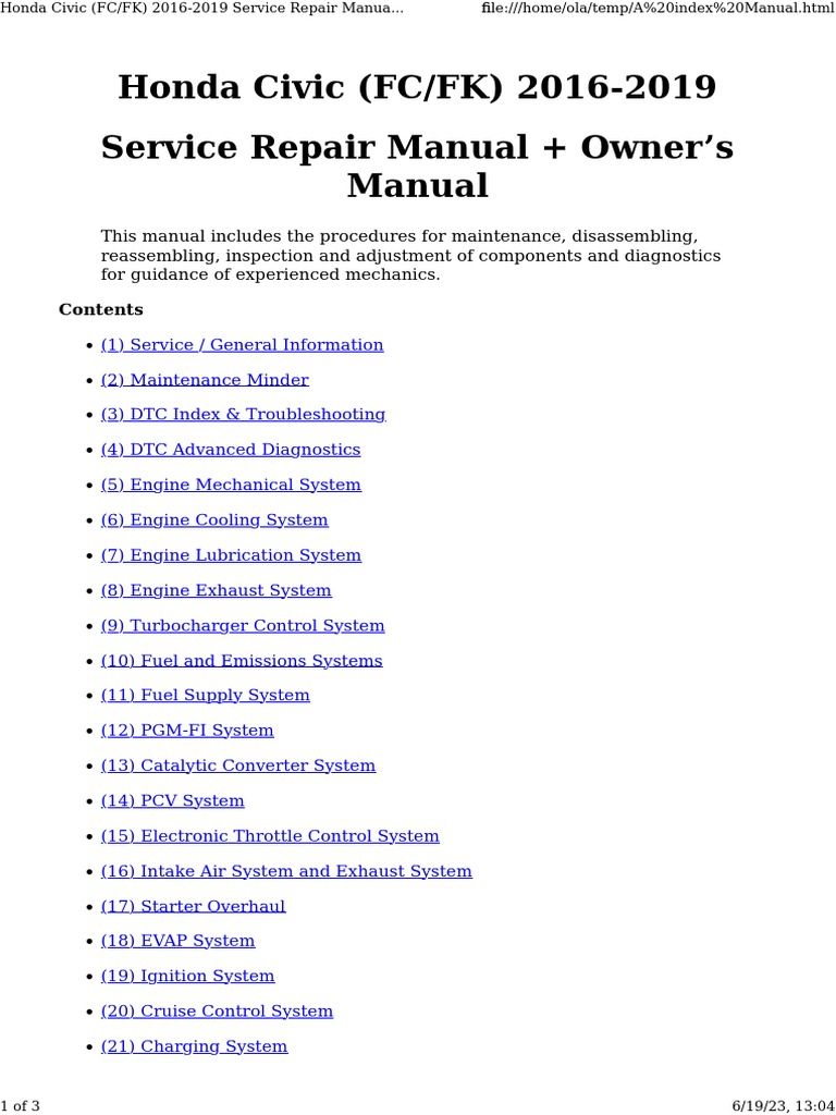 Index Honda Civic Service Repair Manual | PDF | Manual Transmission ...