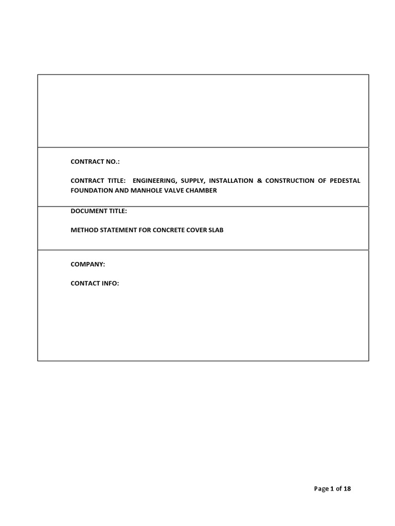 Method of Construction of Concrete Slab Cover For Valve Chamber | PDF ...