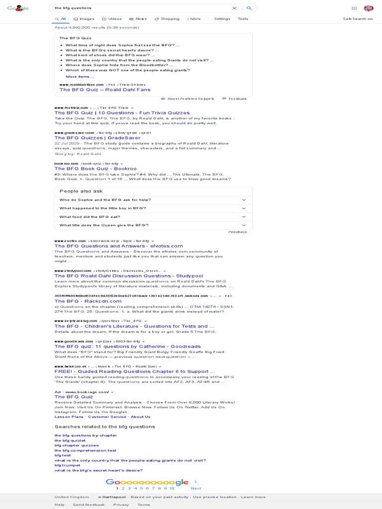 The BFG Questions - Google Search | PDF