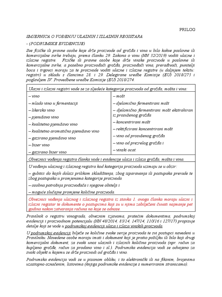 Vodenje Podrumske Evidencije 2021 Uputa | PDF
