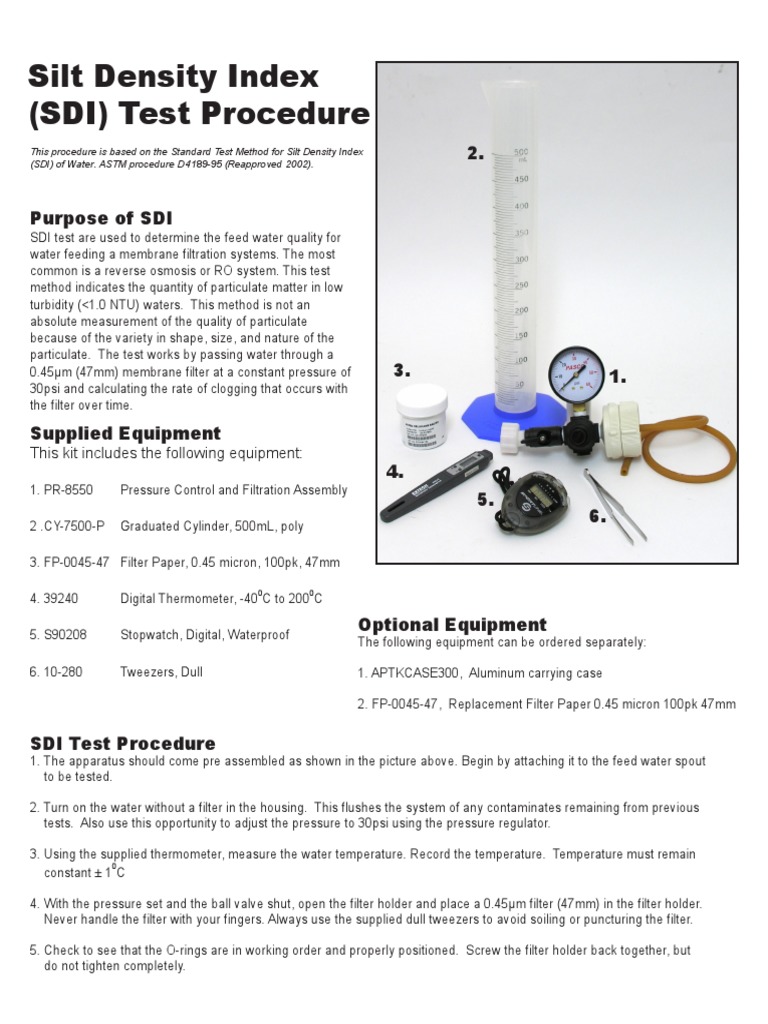 Silt Density Index Sdi Test Procedure Tk8550 Z Pdf Filtration