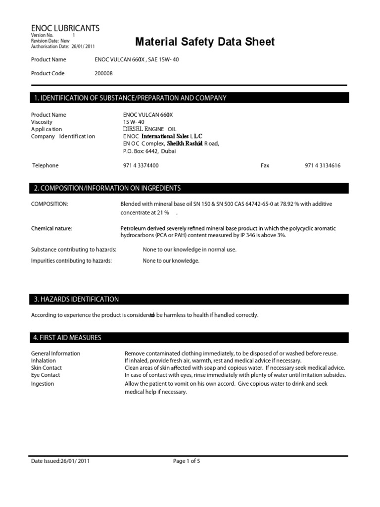 Central Store - Msds of Diesel | PDF