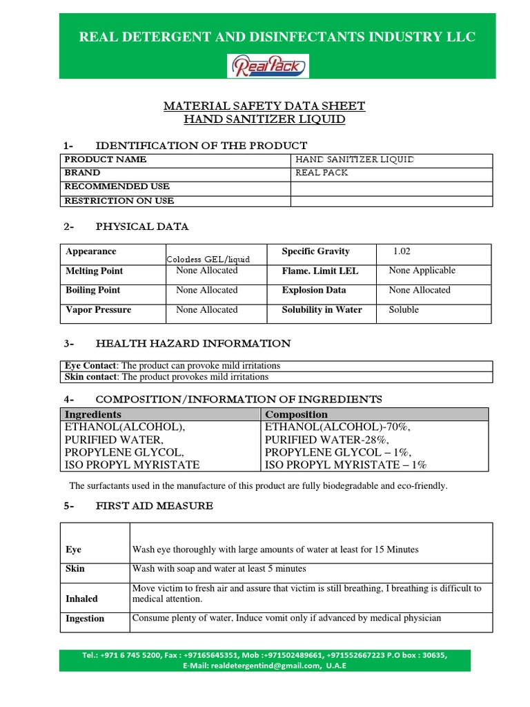 MSDS - HAND SANITIZER - Liquid | PDF | Water | Ethanol