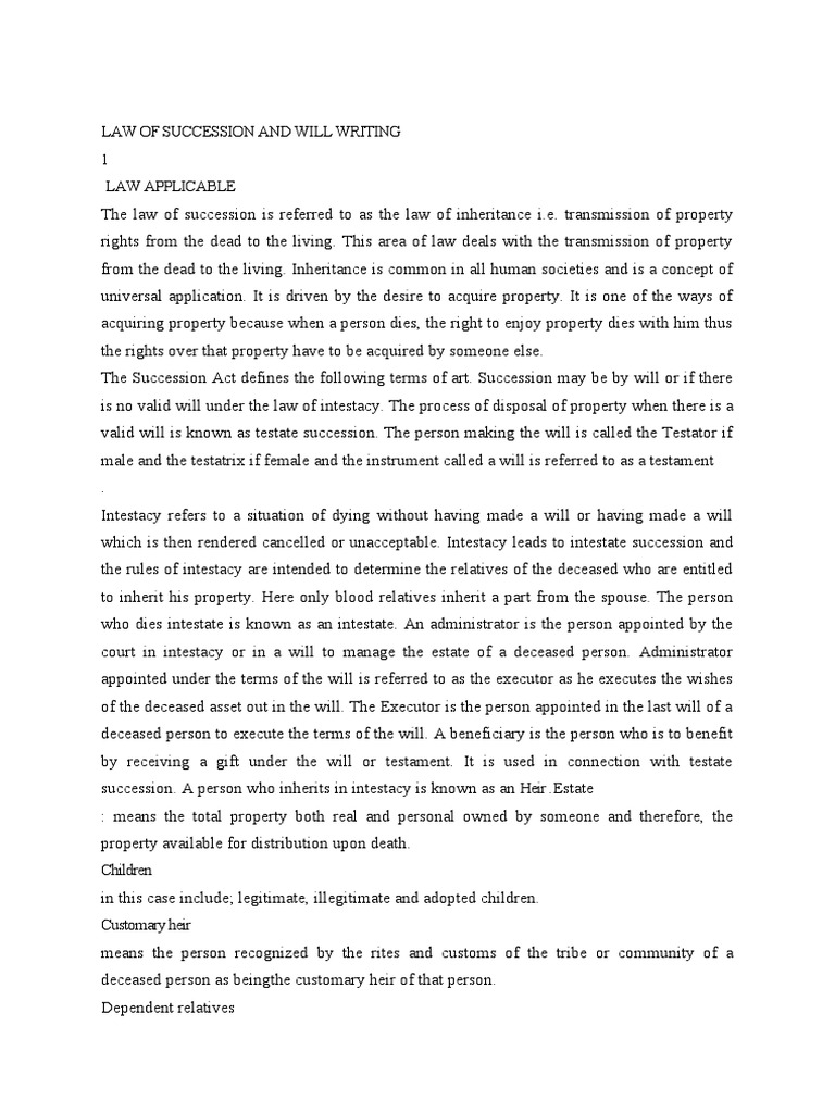 Law of Succession and Will Writing | PDF | Intestacy | Will And Testament