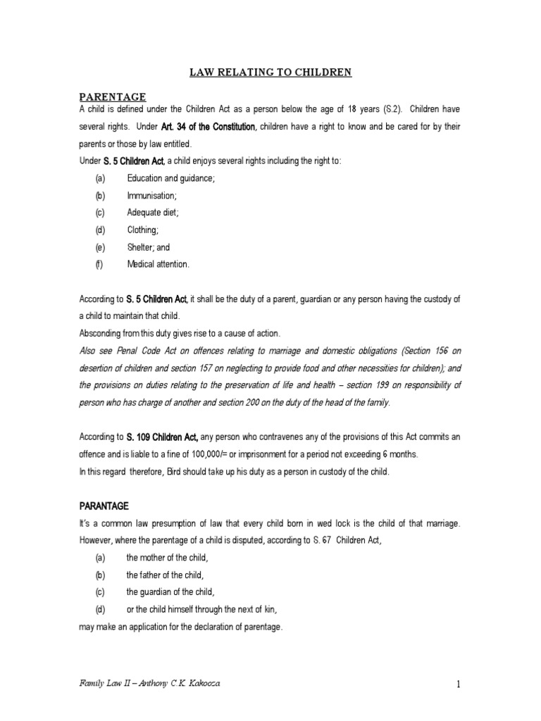 Law Relating To Children | PDF | Parent | Child Custody