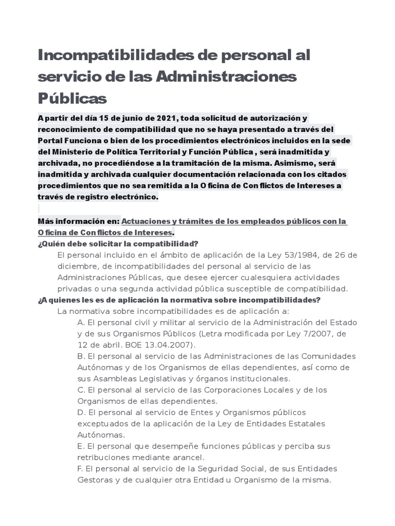 Incompatibilidades de Personal Administracion Publica | PDF