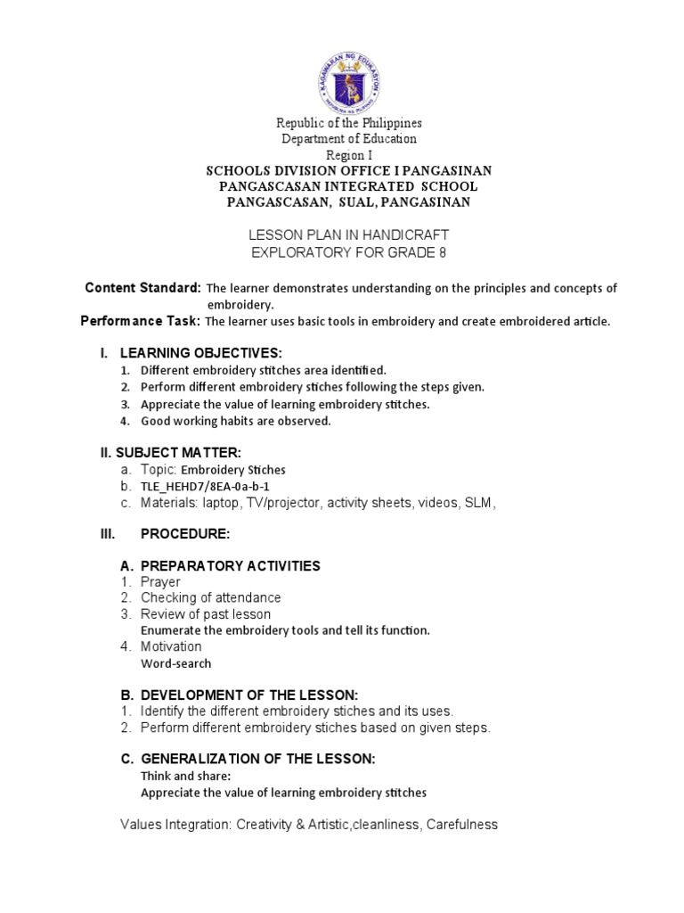 Lesson Plan Demo Handicraft | PDF | Cognition | Learning