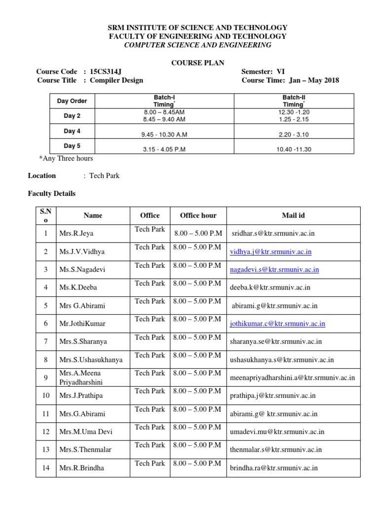 B.tech 15CS314J Compiler Design | PDF | Parsing | Compiler