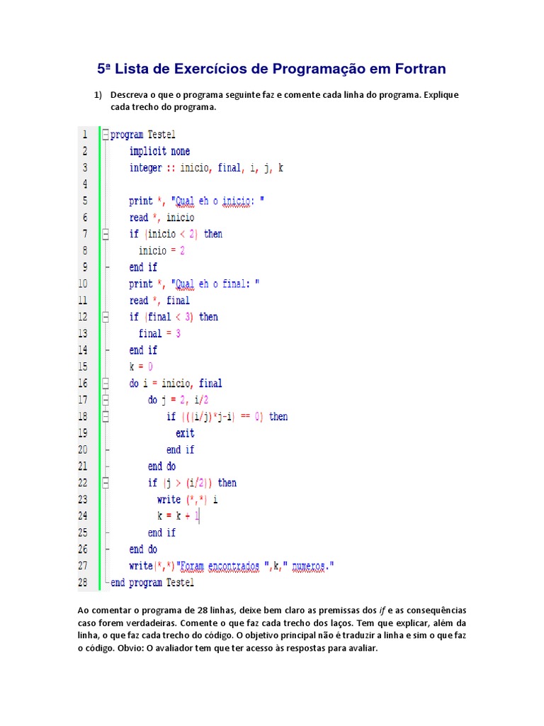 5 Lista de Exercícios de Programação em Fortran-2 | PDF | Equações ...