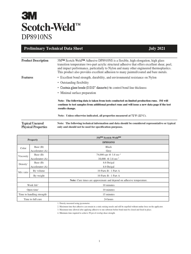 DP8910NS Preliminary TDS Jul2021 | PDF | Adhesive | Strength Of Materials