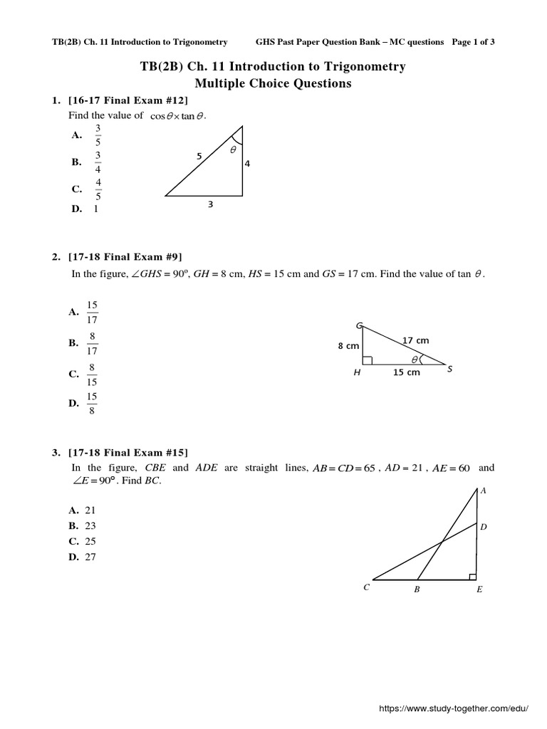 Good-Hope-School - (16-21) 2B-Ch.11-Introduction To Trigonometry - MC | PDF | Trigonometry ...