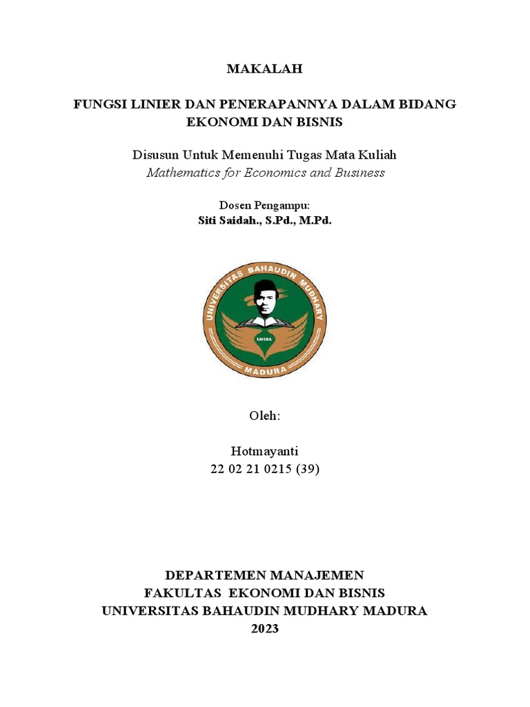 Penerapan Fungsi Linier Dalam Ekonomi Pdf