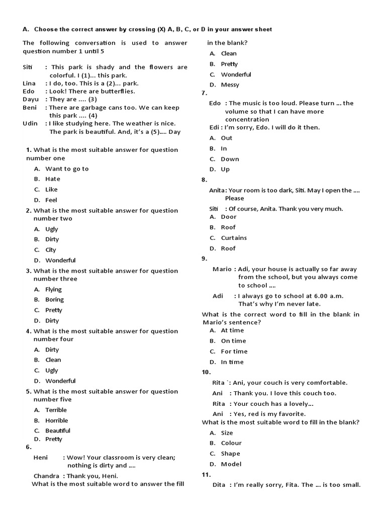 Soal PTS Genap Kelas 7 (Bahasa Inggris) When English Rings A Bell | PDF