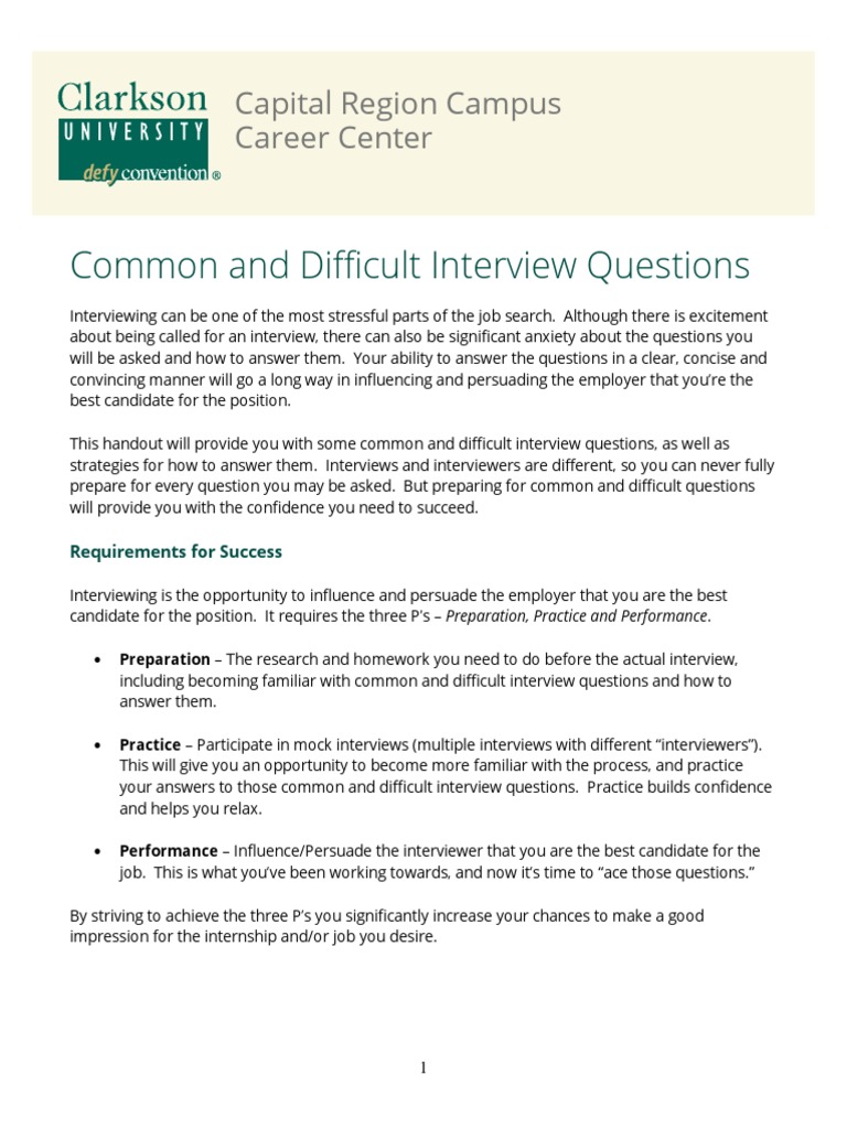 Top 100 Common & Difficult Interview Questions | PDF | Leadership ...