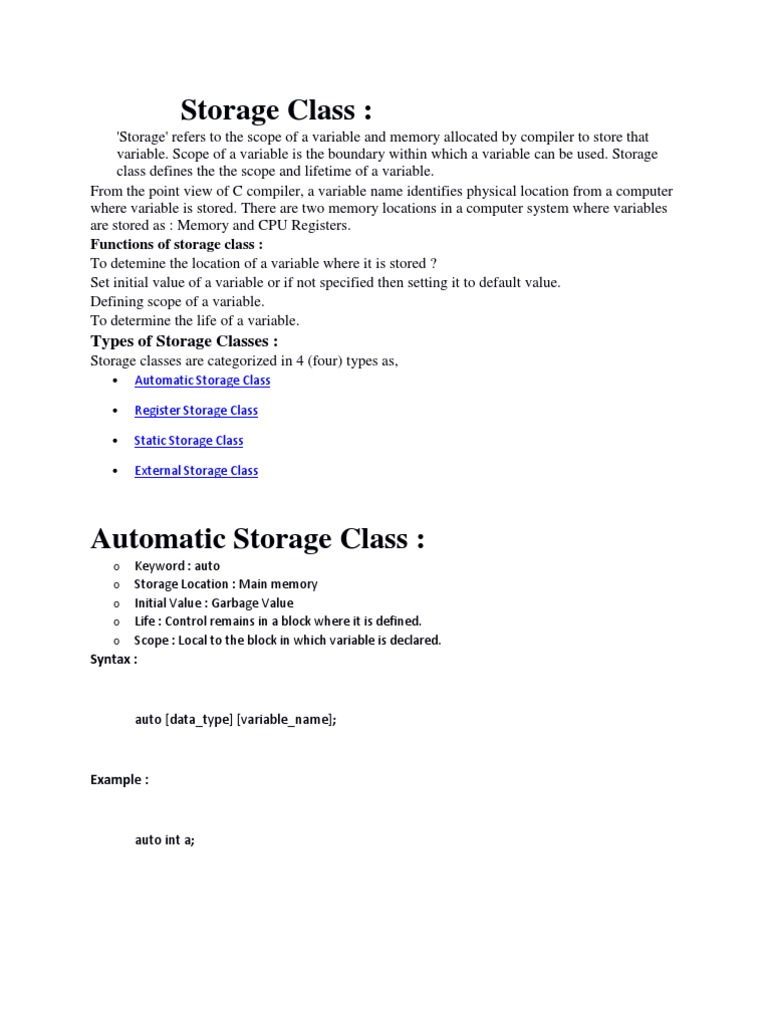 Storage Class:: Types of Storage Classes | Download Free PDF | Variable ...