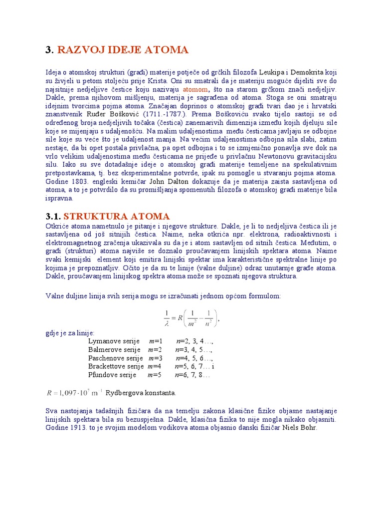 Razvoj Ideje Atoma | PDF