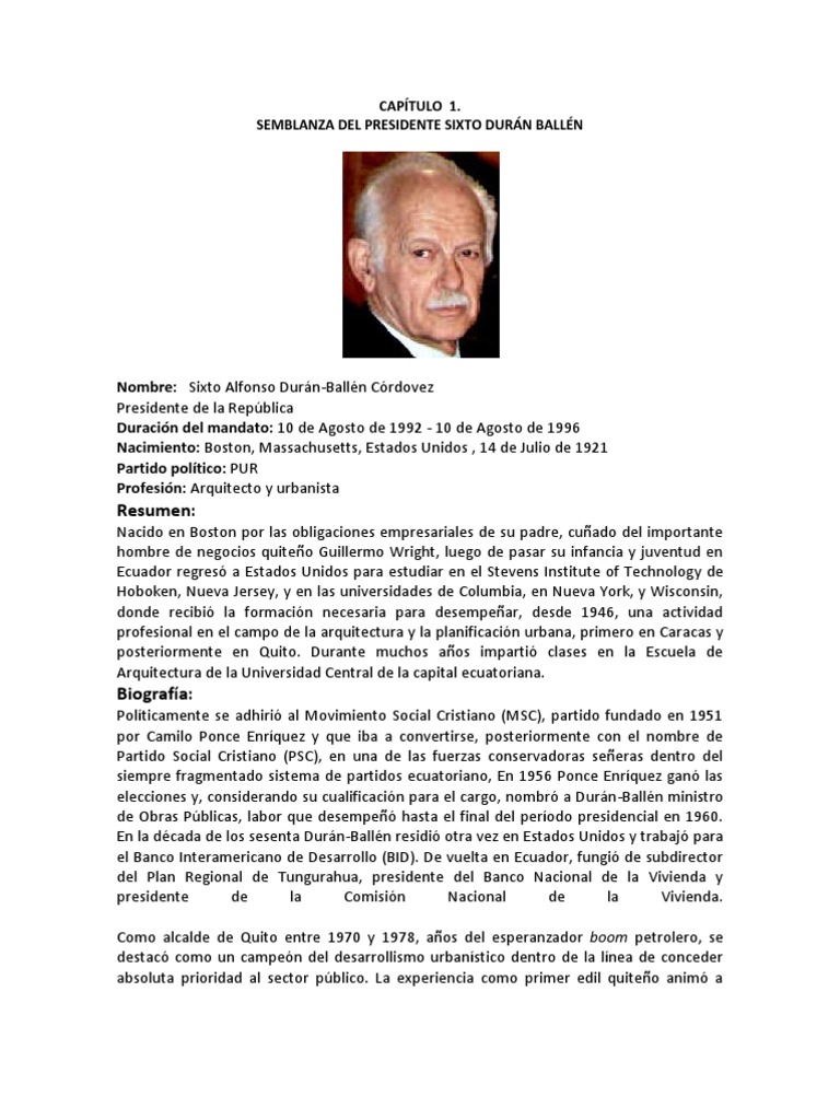 SIXTO DURÁN BALLÉN | Ecuador | Política