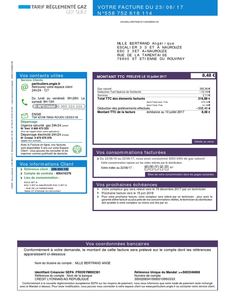 Facture de gaz ENGIE - Juin 2017 | PDF | Taxe sur la valeur ajoutée ...