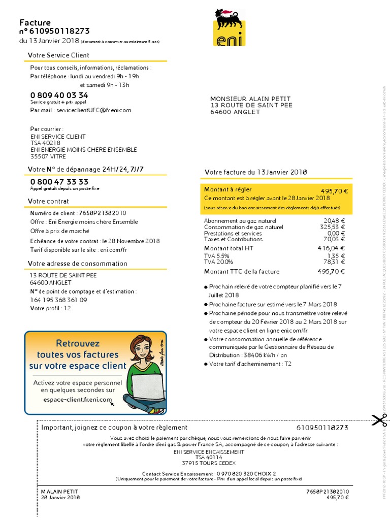 Facture Eni 2018 | PDF | Taxe sur la valeur ajoutée | Facture