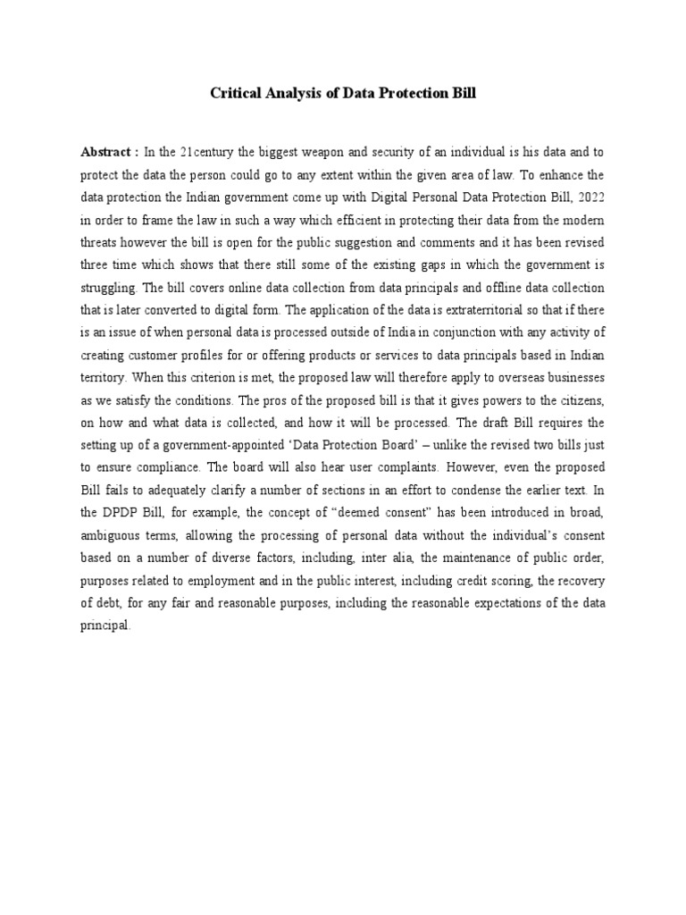 Critical Analysis of Data Protection Bill | PDF