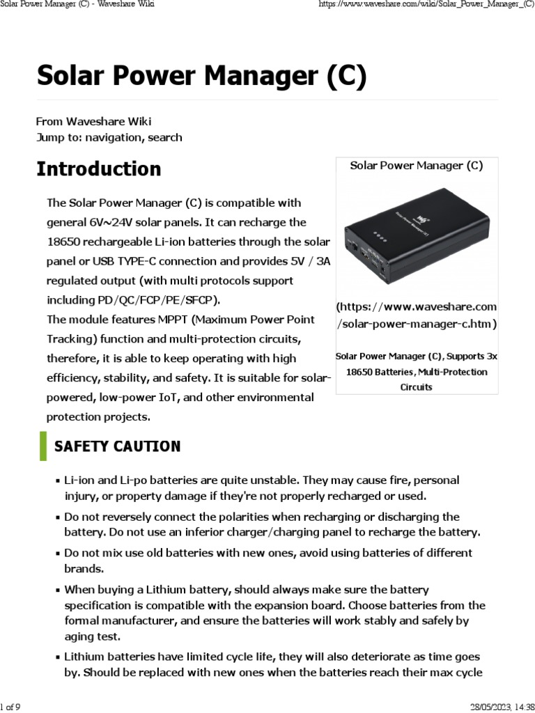 Solar Power Manager (C) - Waveshare Wiki | PDF | Rechargeable Battery ...