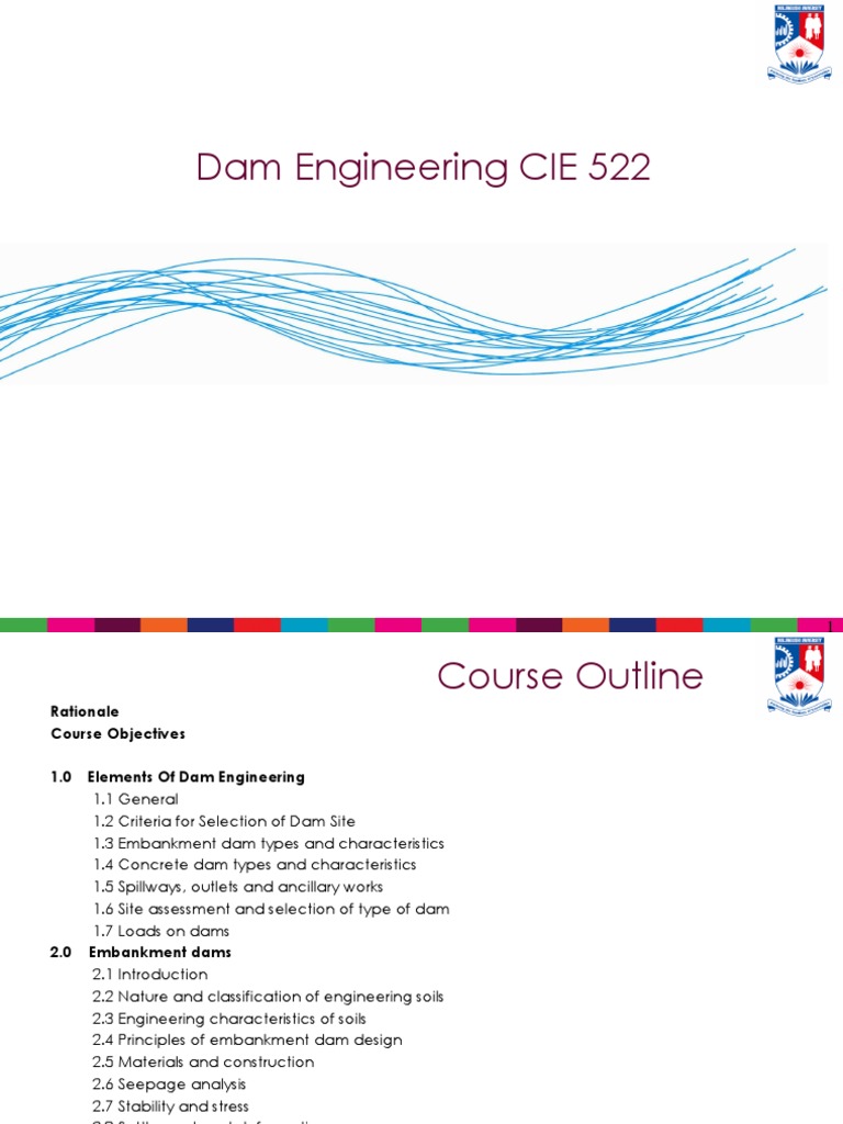 Dam Engineering CIE 522 - Course Outline | PDF | Dam | Spillway