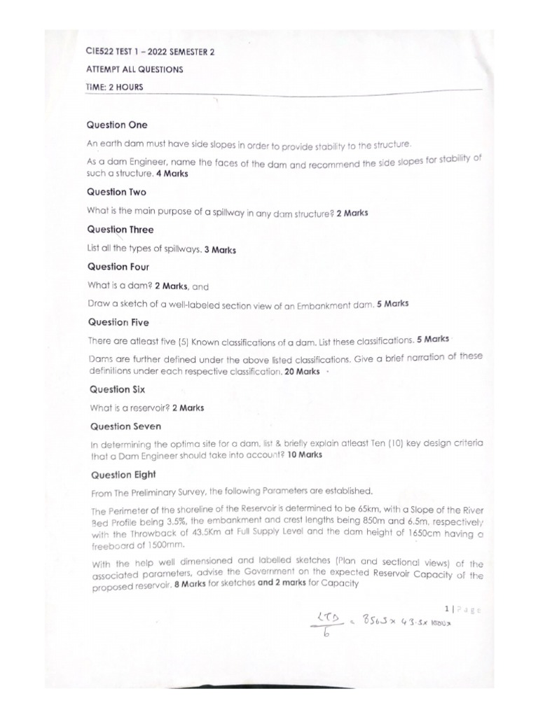 Dam Test 1 Solutions | PDF