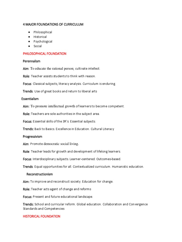 4 Major Foundations | PDF | Curriculum | Learning