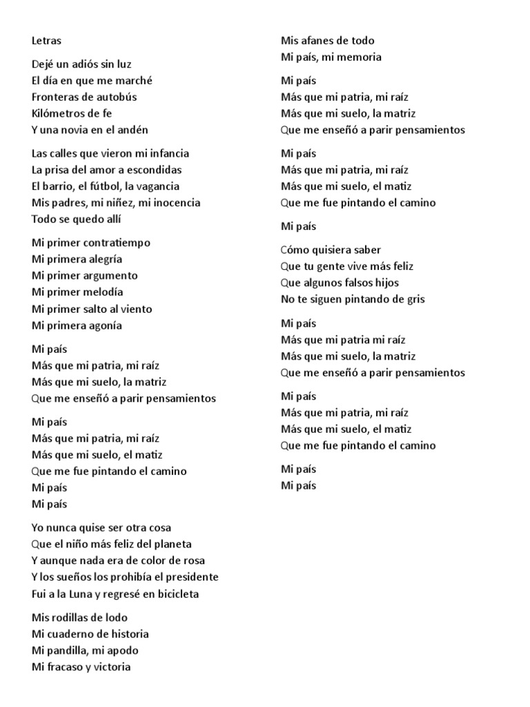 Letrasmi Patria y Mi Pais Ricardo Arjona | PDF