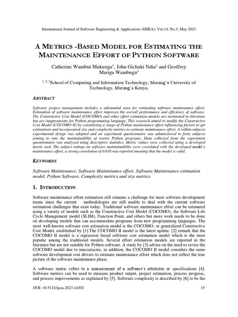 A Metrics - Based Model For Estimating The Maintenance Effort of Python Software | PDF ...